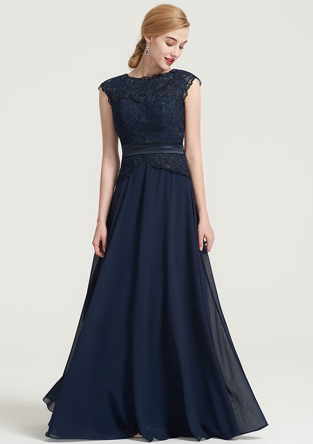Sleeveless Bateau Long/Floor-Length Chiffon A-line/Princess Dress With ...